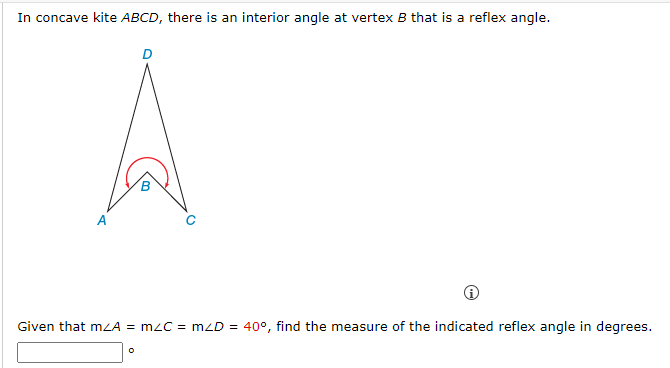 Solved In concave kite ABCD, there is an interior angle at | Chegg.com
