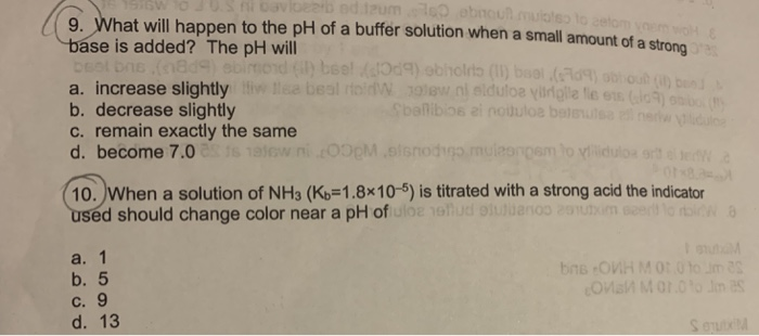 Solved 9. What will happen to the pH of a buffer solution | Chegg.com