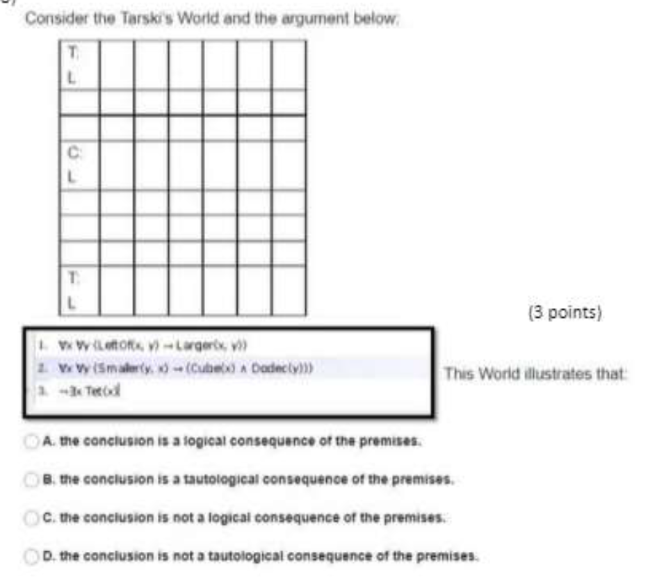 Solved Consider the Tarski's Worid and the argument below. | Chegg.com
