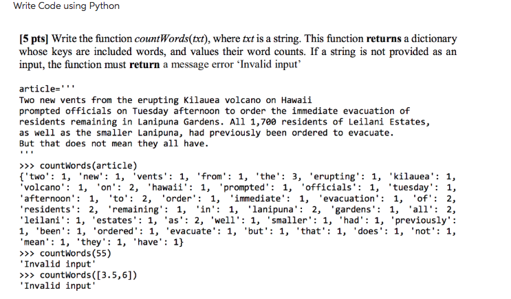 Solved def countWords(document): """ Takes a | Chegg.com