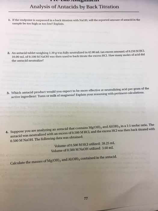Solved Analysis of Antacids by Back Titration 1. If the | Chegg.com