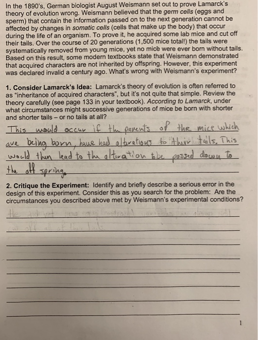 Solved In the 1890's, German biologist August Weismann set | Chegg.com