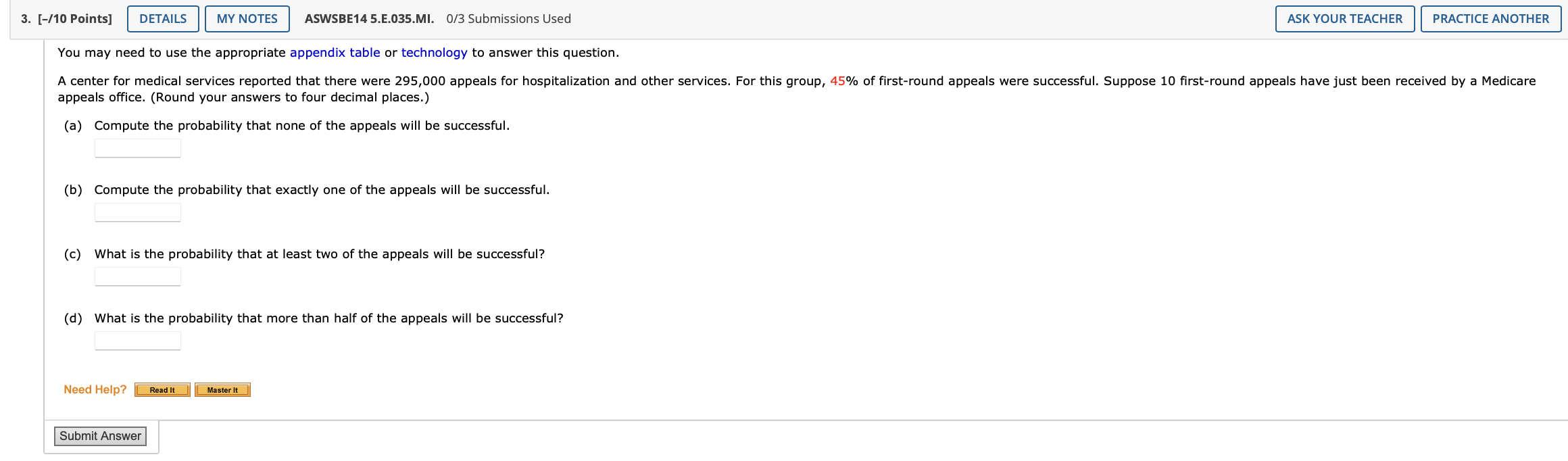 Solved [-10 ﻿Points]ASWSBE14 5.E.035.MI. 03 ﻿Submissions | Chegg.com