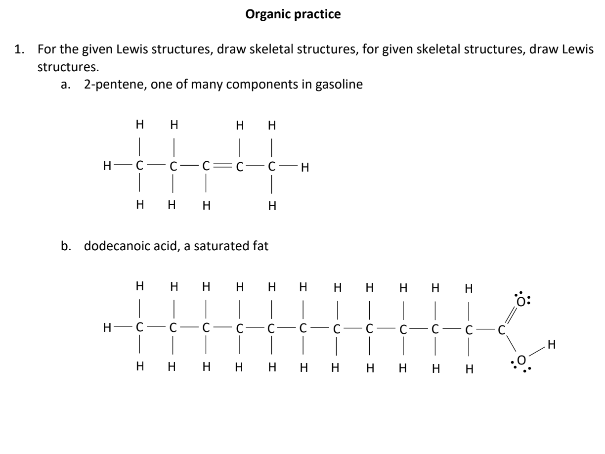 Solved 1. For the given Lewis structures, draw skeletal | Chegg.com