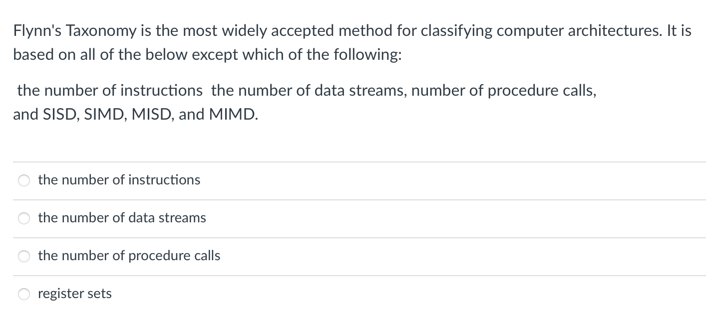 Solved Flynn's Taxonomy is the most widely accepted method | Chegg.com