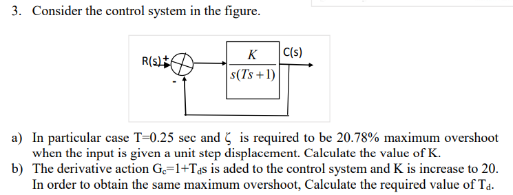 Solved 3. Consider the control system in the figure. a) In | Chegg.com