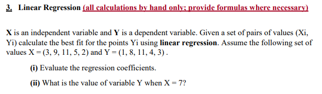 Solved 3. Linear Regression (all calculations by hand only; | Chegg.com