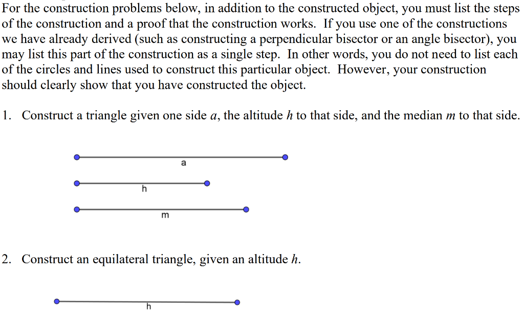Solved For the construction problems below, in addition to | Chegg.com