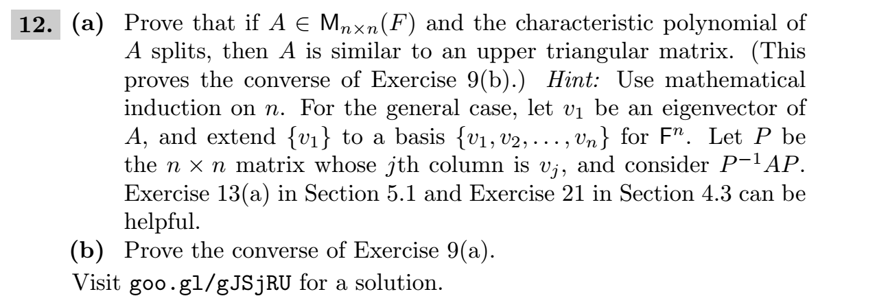 Solved 12. (a) Prove that if A E Mnxn (F) and the | Chegg.com