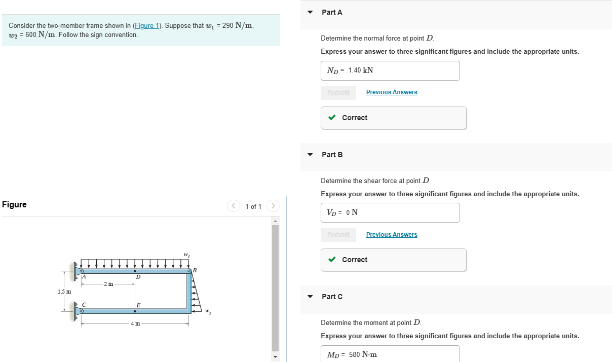 Solved by an EXPERT Consider the two-member frame shown in (Figure 1). | Chegg.com