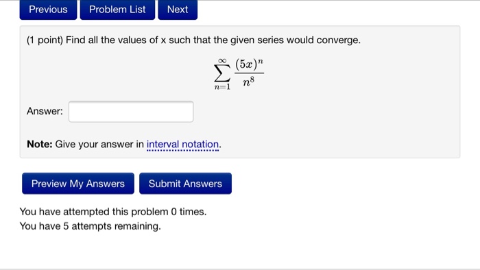 Solved Find all the values of x such that the given series | Chegg.com