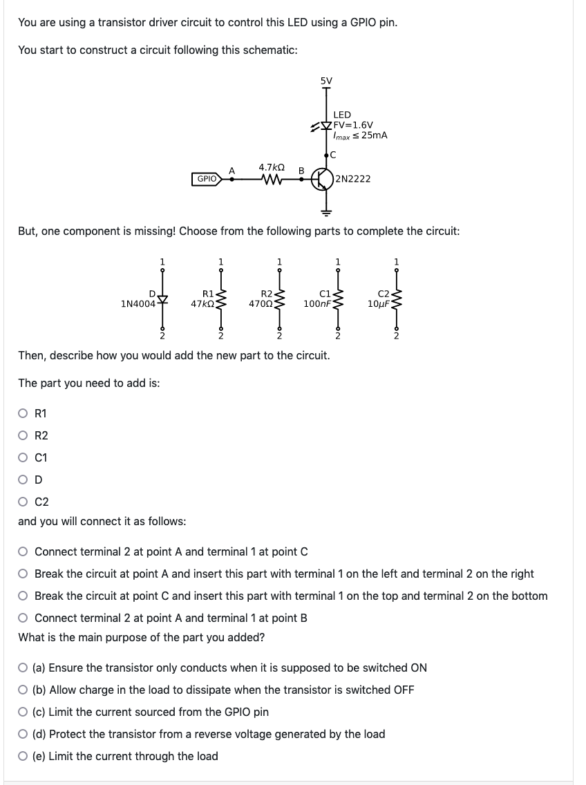 Solved You are using a transistor driver circuit to control | Chegg.com