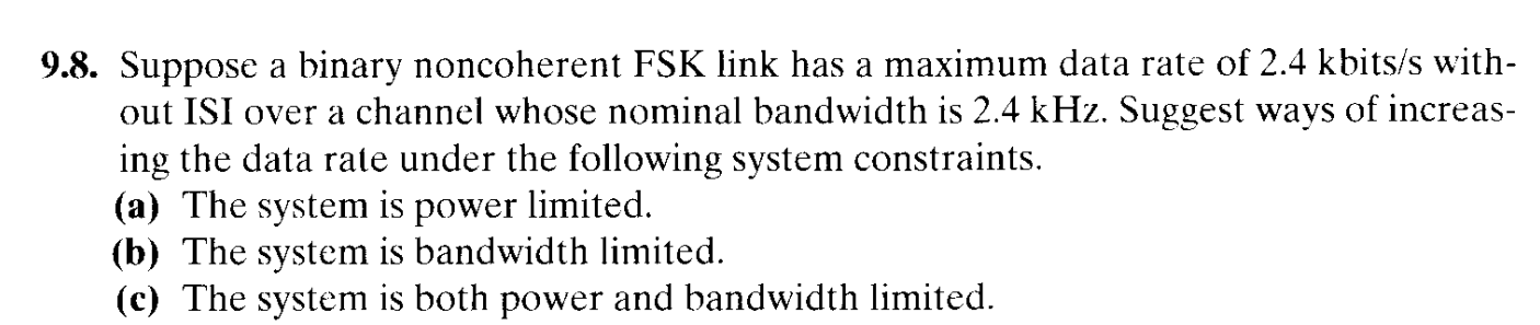 Solved 9.8. Suppose a binary noncoherent FSK link has a | Chegg.com