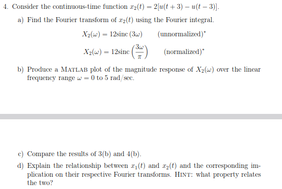 Solved Consider the continuous-time function | Chegg.com