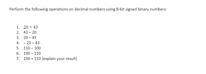 Solved Perform the following operations on decimal numbers | Chegg.com