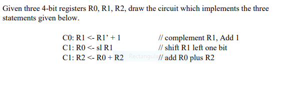 Solved Given three 4-bit registers RO, R1, R2, draw the | Chegg.com