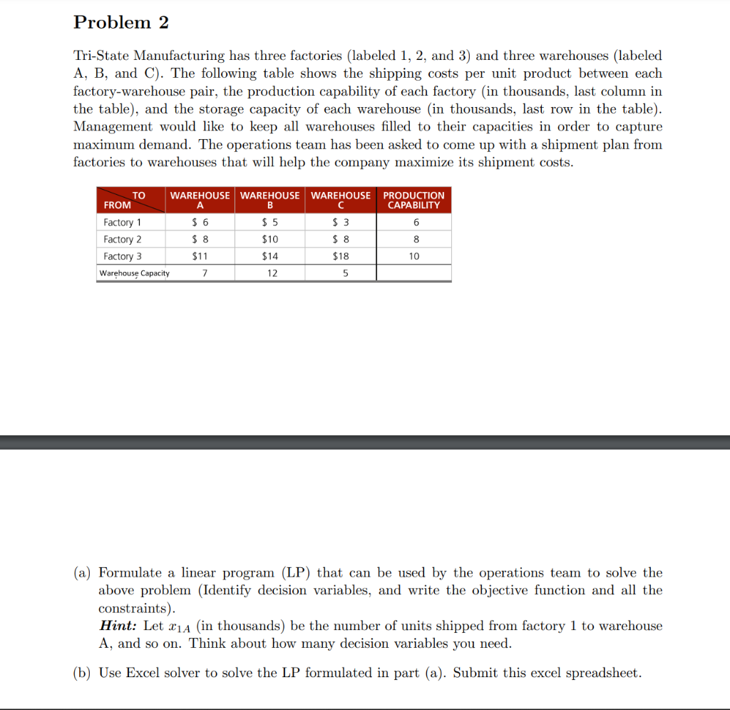 Solved Tri-State Manufacturing has three factories (labeled | Chegg.com