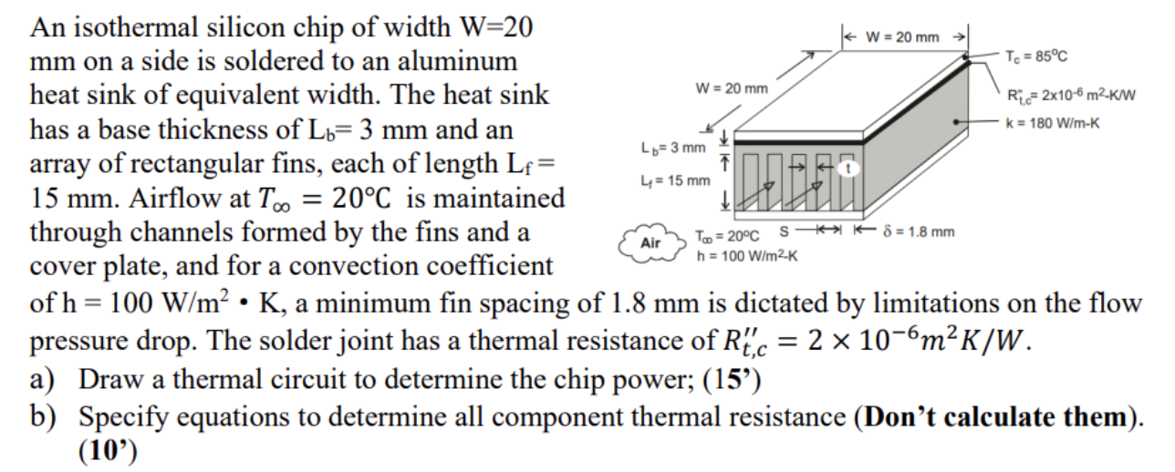 Solved An isothermal silicon chip of width W=20 mm on a side | Chegg.com