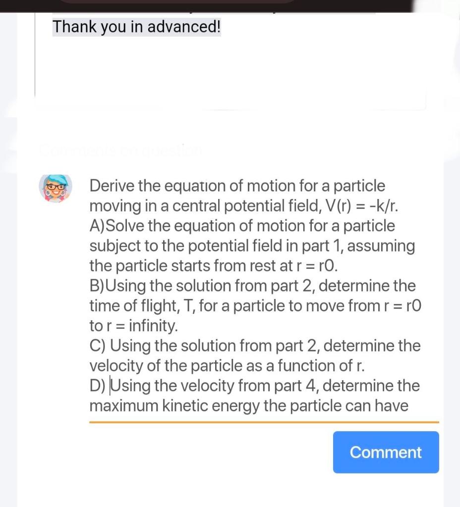 Solved Thank you in advanced! Derive the equation of motion | Chegg.com