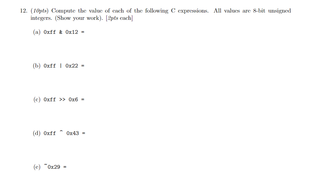 12 10pts Compute The Value Of Each Of The