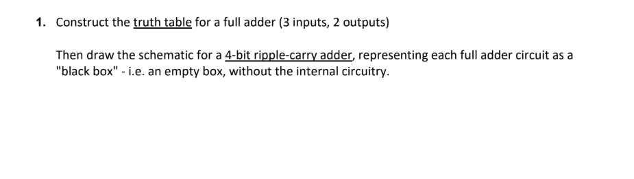 Solved 1. Construct the truth table for a full adder (3 | Chegg.com
