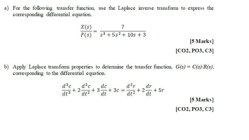 Solved a) For the following transfer function, use the | Chegg.com