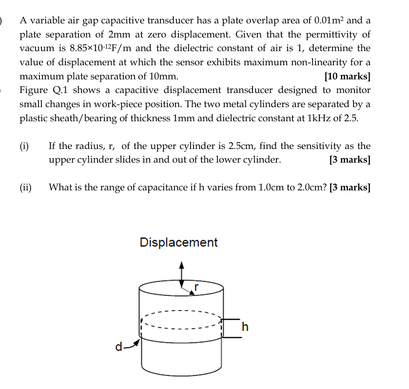 Solved A variable air gap capacitive transducer has a plate | Chegg.com
