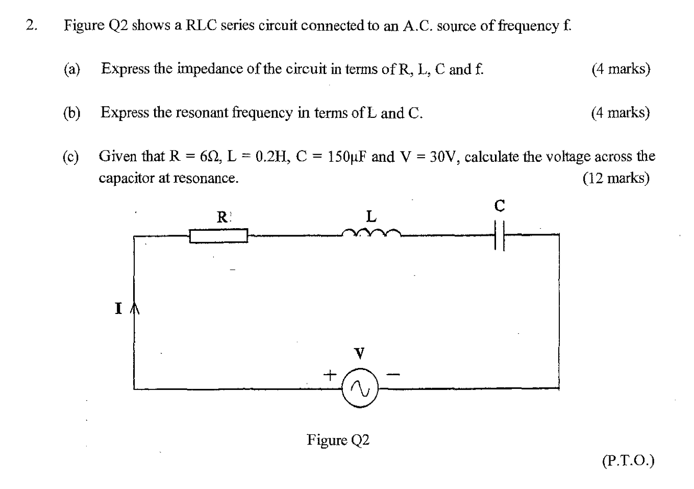 Solved 2. Figure Q2 shows a RLC series circuit connected to | Chegg.com