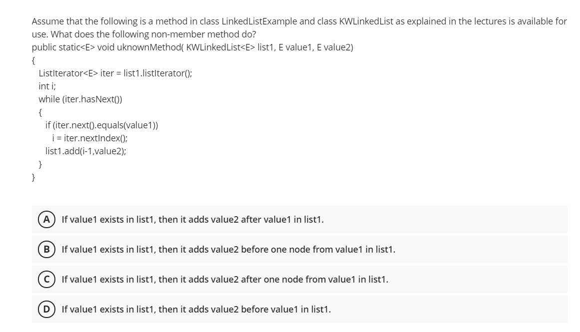 Solved Assume That The Following Is A Method In Class Linked 