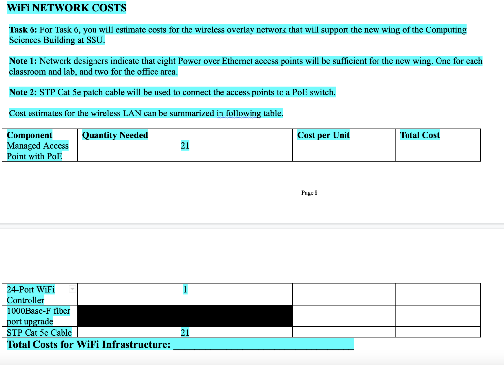 WiFi NETWORK COSTS Task 6: For Task 6, you will | Chegg.com