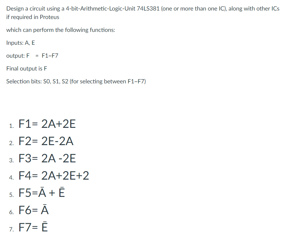 Design a circuit using a 4-bit-Arithmetic-Logic-Unit | Chegg.com