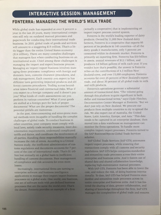 Solved INTERACTIVE SESSION: MANAGEMENT FONTERRA: MANAGING | Chegg.com