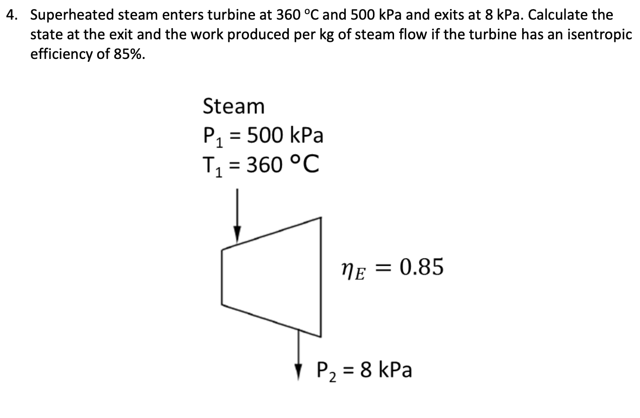 Solved 4. Superheated steam enters turbine at 360∘C and | Chegg.com