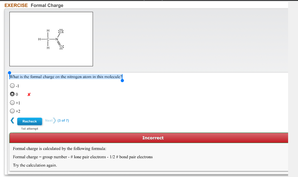 Solved EXERCISE Formal Charge * What is the formal charge on | Chegg.com