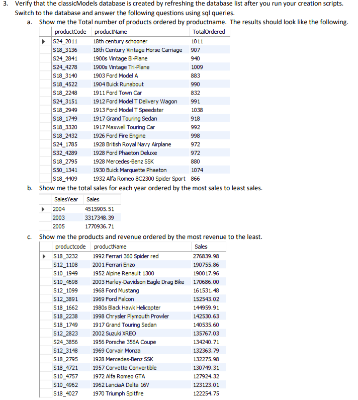 3. Verify that the classicModels database is created | Chegg.com