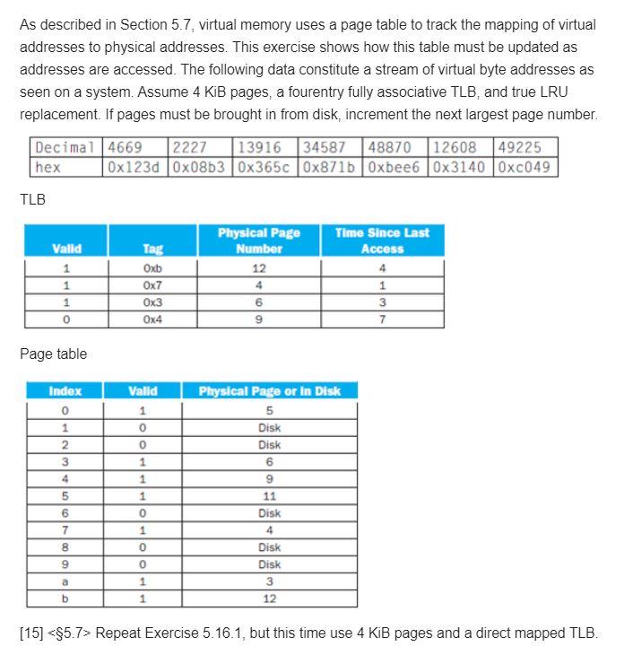 Solved As described in Section 5.7, virtual memory uses a | Chegg.com