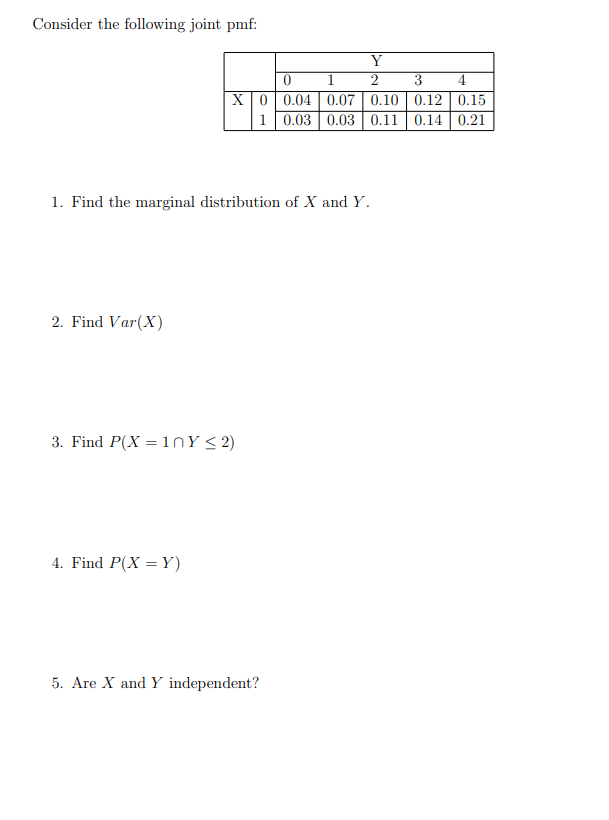 Solved Consider the following joint pmf: Y 0 2 3 4 X 0 0.04 | Chegg.com Solved Consider the following joint pmf: Y 0 2 3 4 X 0 0.04 | Chegg.com