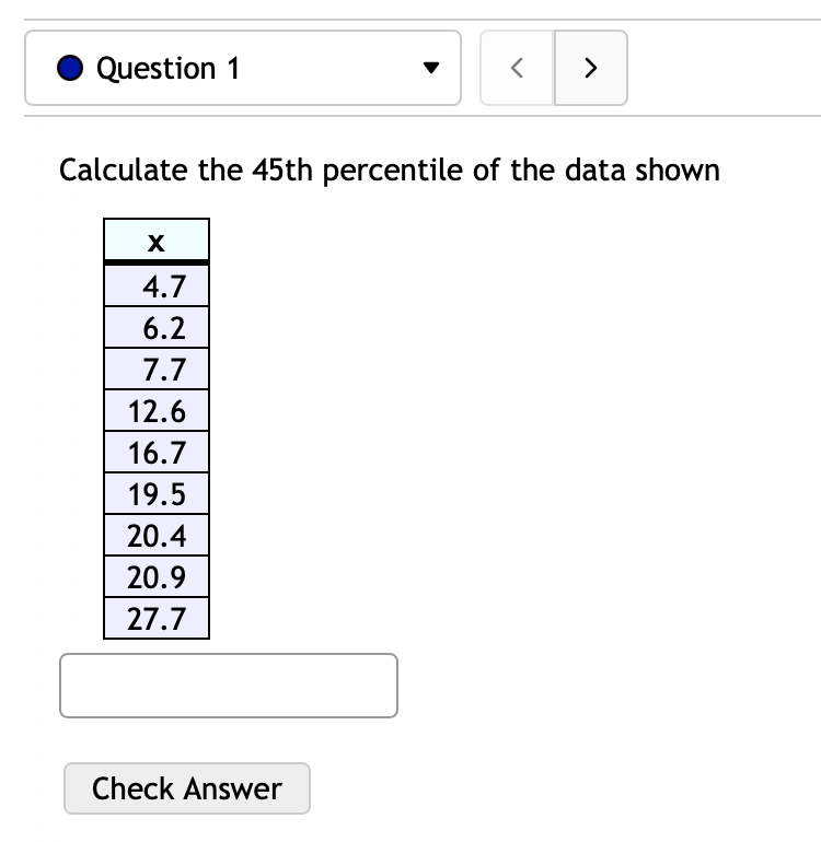 Solved Question 1 > Calculate the 45th percentile of the | Chegg.com