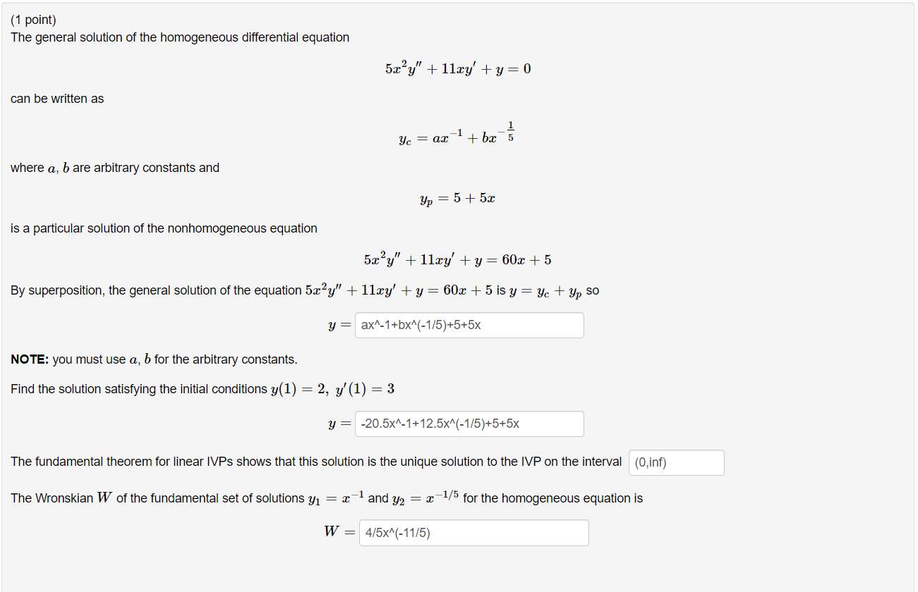 Solved (1 point) The general solution of the homogeneous | Chegg.com