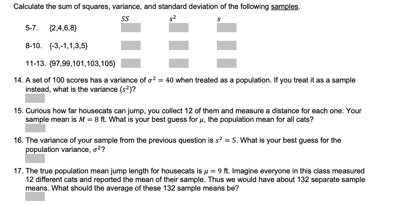 Solved Calculate the sum of squares, variance, and standard | Chegg.com