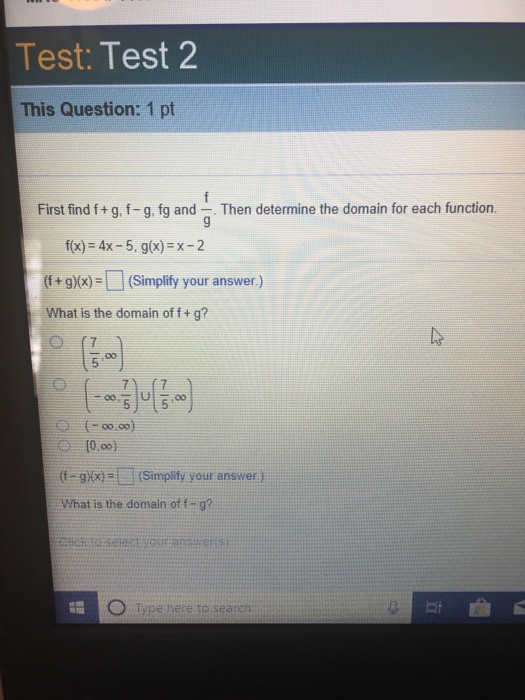 Solved Test: Test 2 This Question: 1 pt First find f+ g, f- | Chegg.com