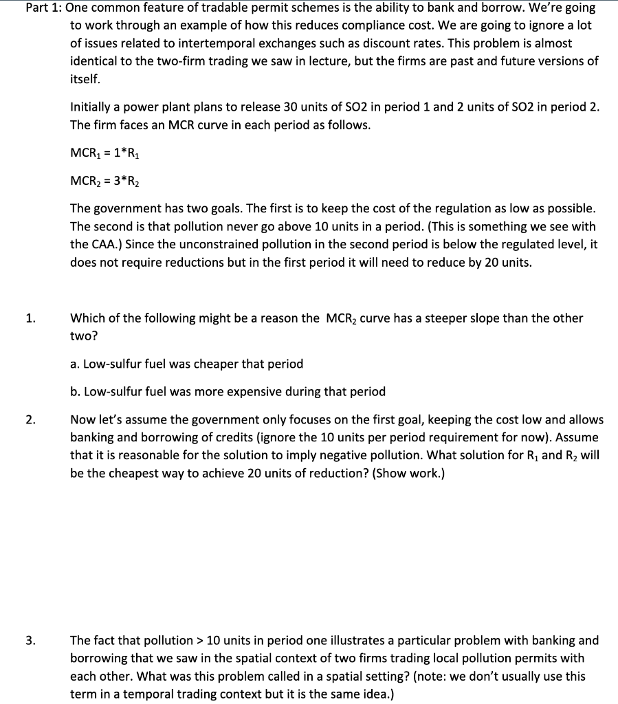 Part 1: One common feature of tradable permit schemes | Chegg.com