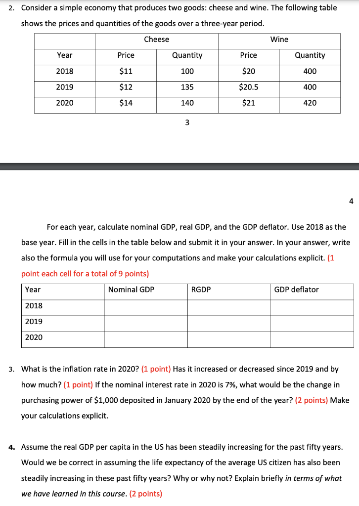 Solved 2. Consider a simple economy that produces two goods: | Chegg.com