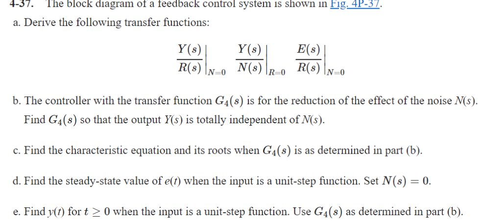 Solved 4 37 The Block Diagram Of A Feedback Control System 