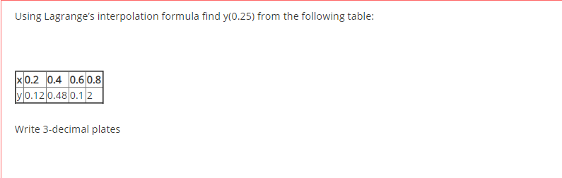 Solved Using Lagrange's interpolation formula find y(0.25) | Chegg.com