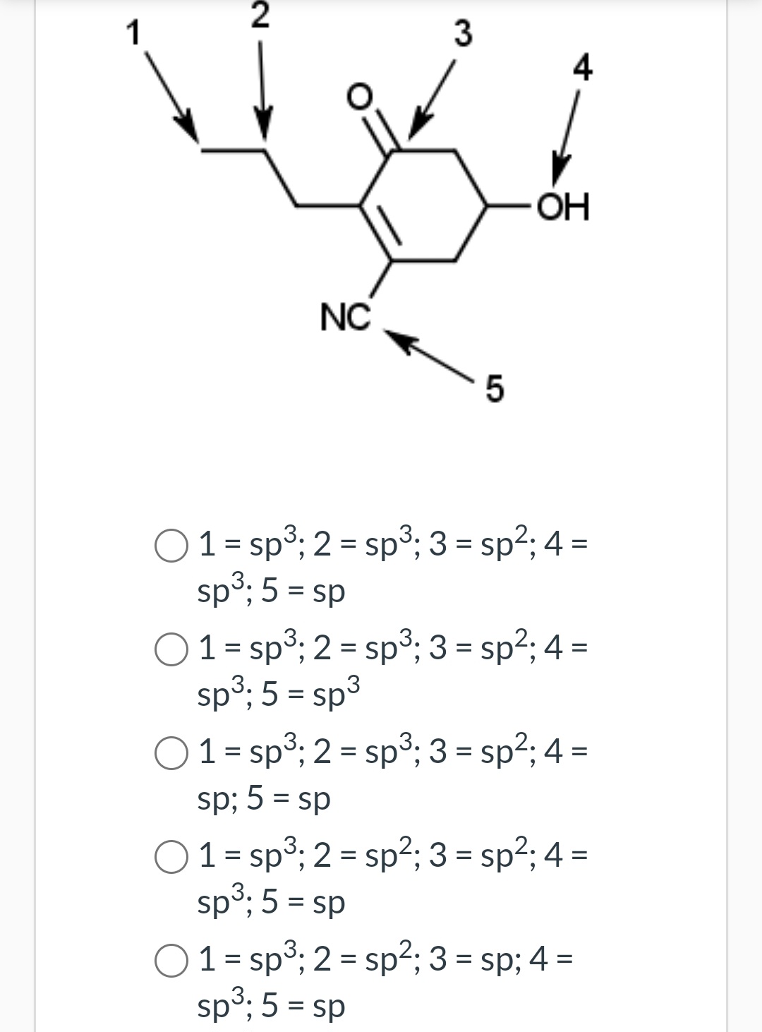 Solved 1=sp3;2=sp3;3=sp2;4=sp3;5=sp1=sp3;2=sp3;3=sp2;4=sp3;5 | Chegg.com