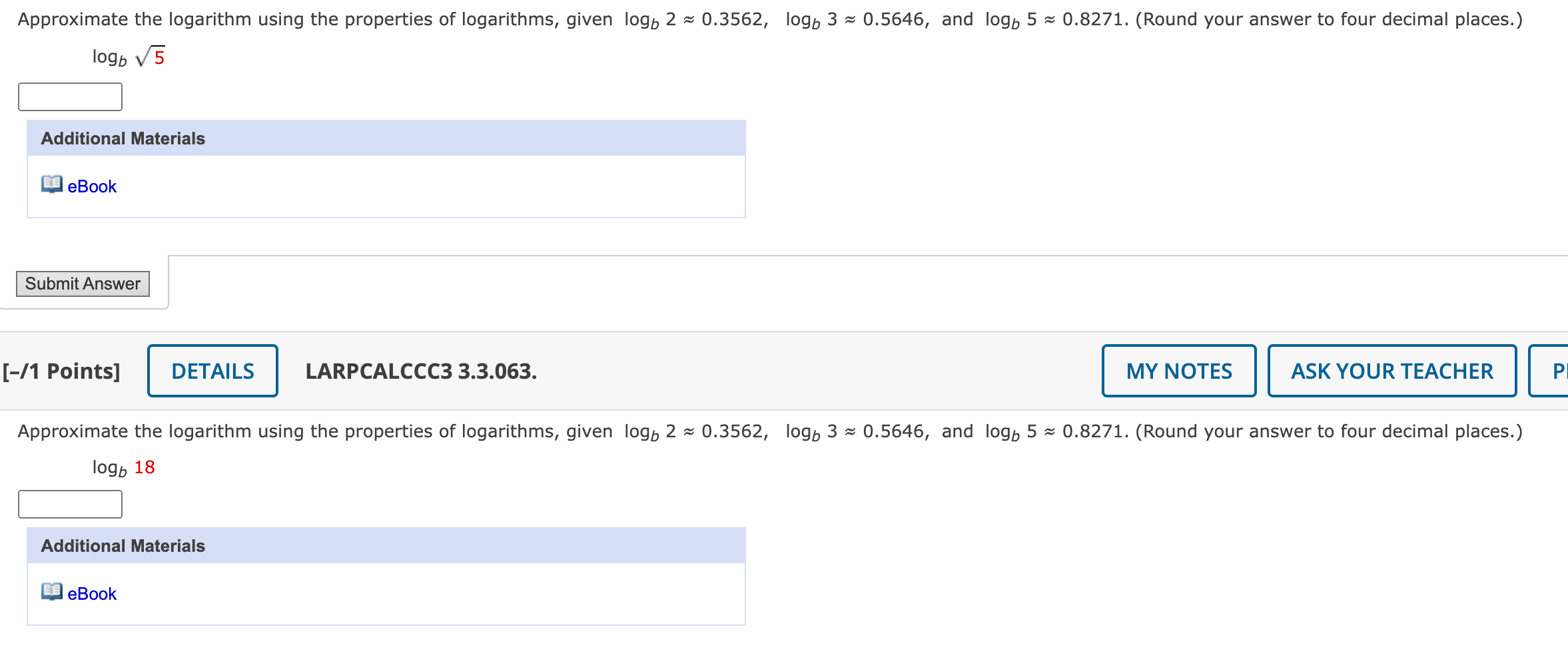 Solved Approximate the logarithm using the properties of | Chegg.com