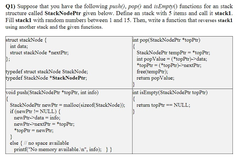 Solved (1) Suppose that you have the following push(), pop() | Chegg.com