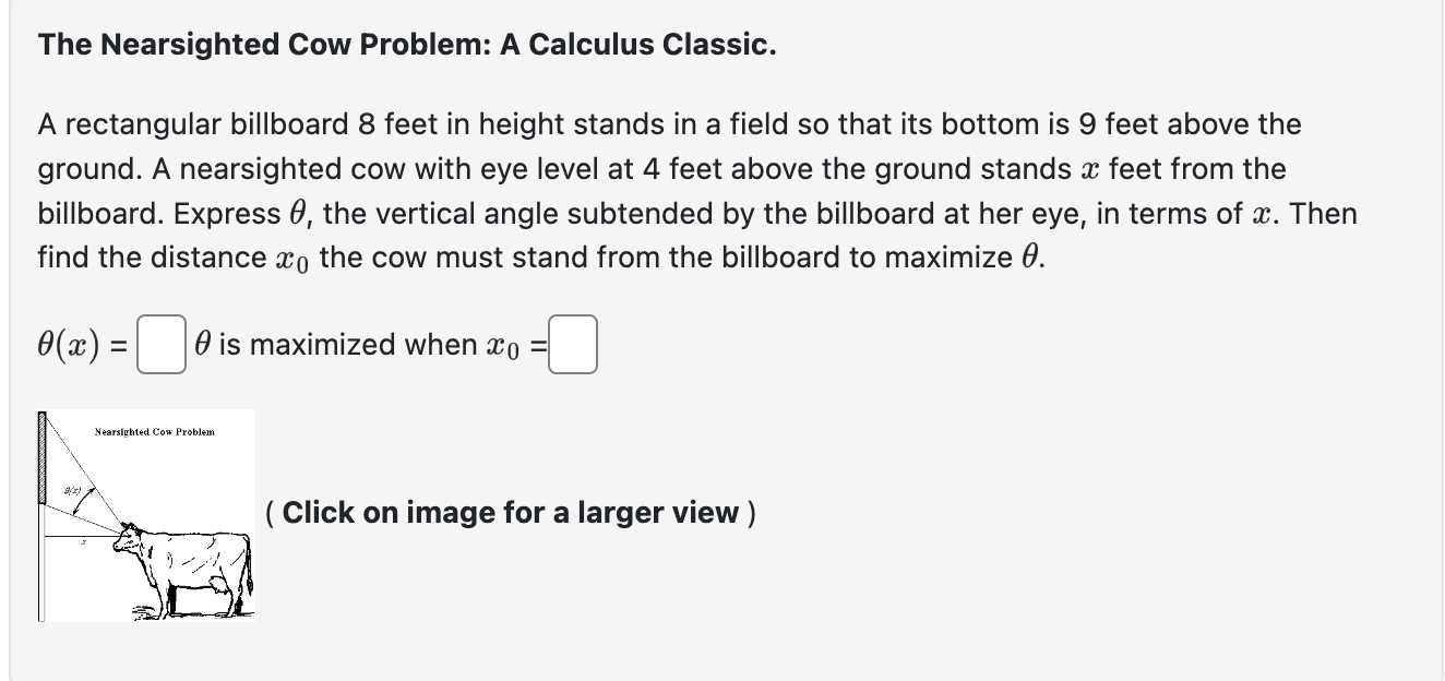 Solved The Nearsighted Cow Problem: A Calculus Classic. A | Chegg.com