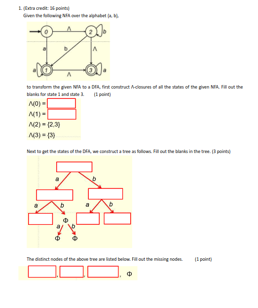 Solved 1. (Extra credit: 16 points) Given the following NFA | Chegg.com